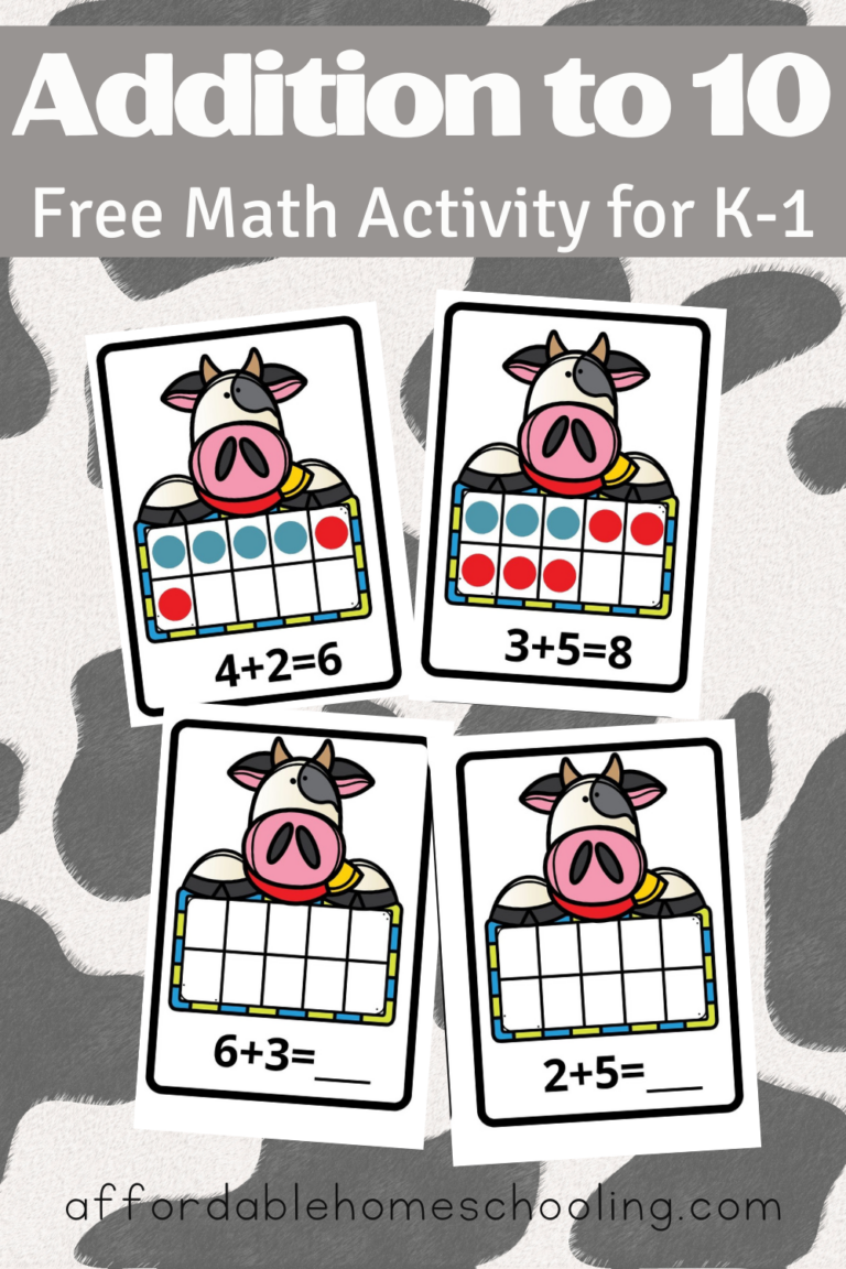 Free Printable Cow Ten Frame Addition to Ten Cards