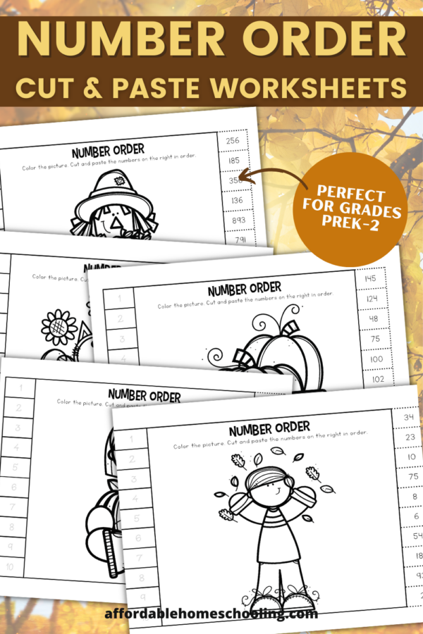 Free Printable Fall Number Order Cut and Paste Worksheets