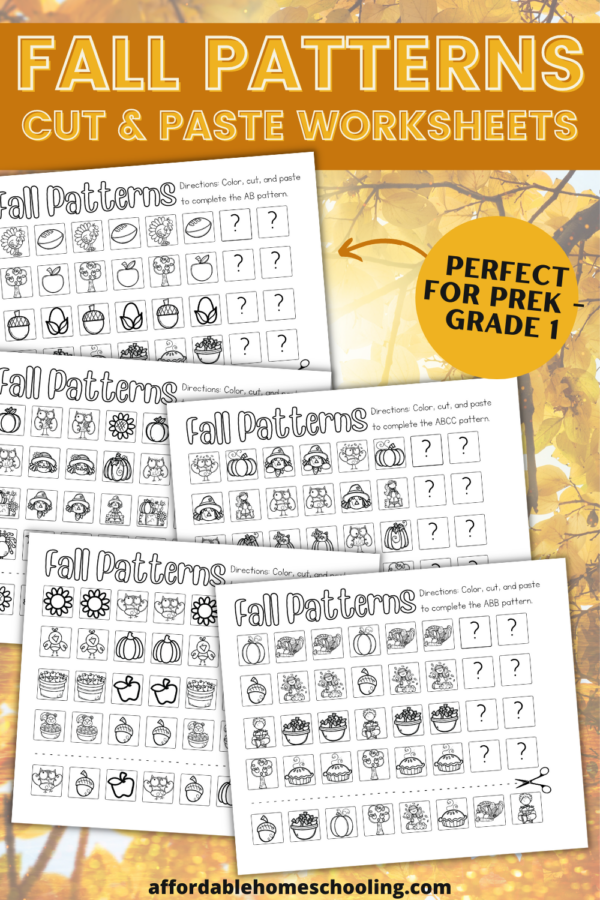Free Printable Fall Cut and Paste Pattern Worksheets