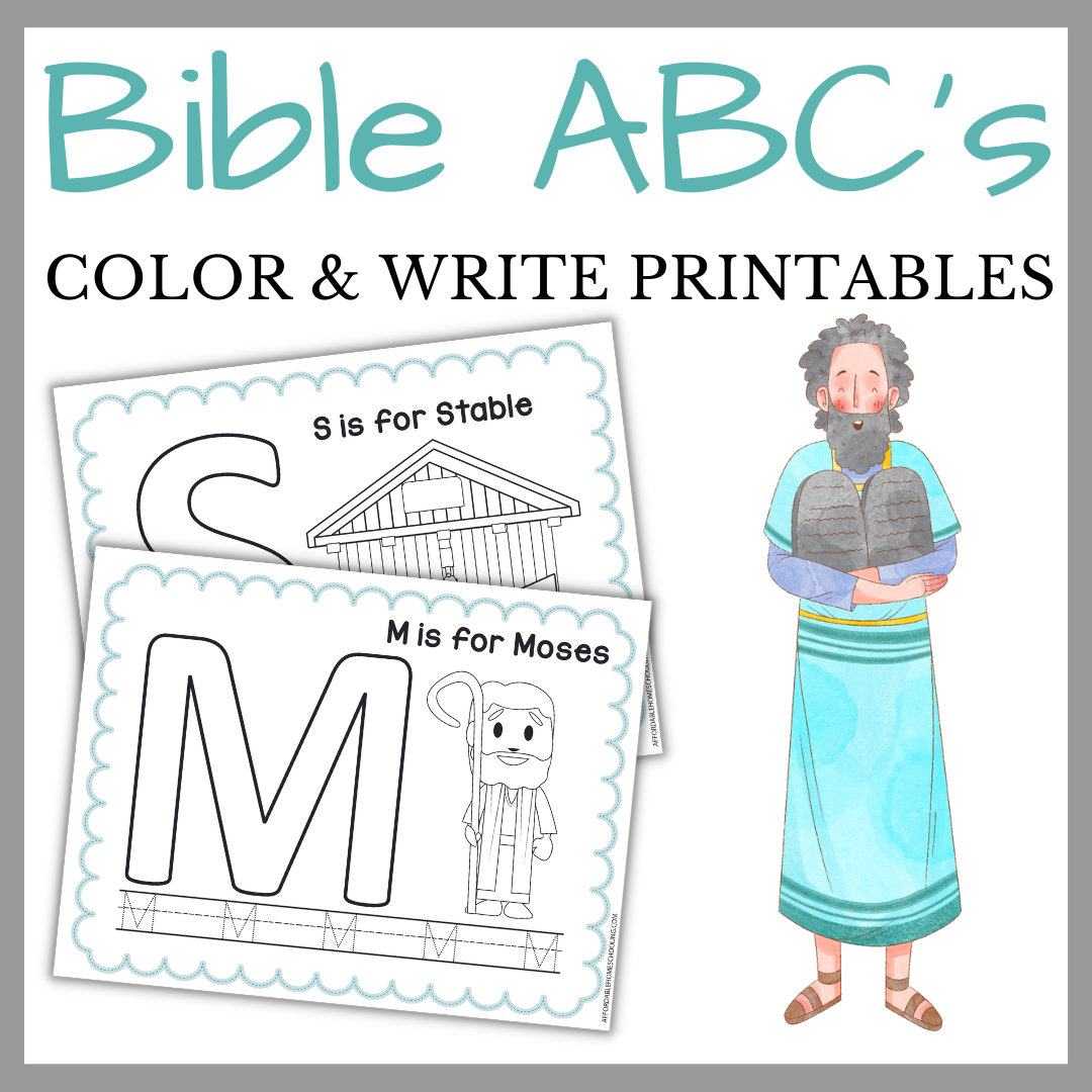 Free Color and Write Bible ABC Printables for Kids
