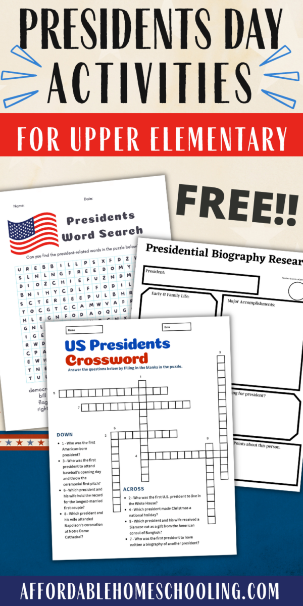 Printable Presidents Day Activities for Elementary Ages