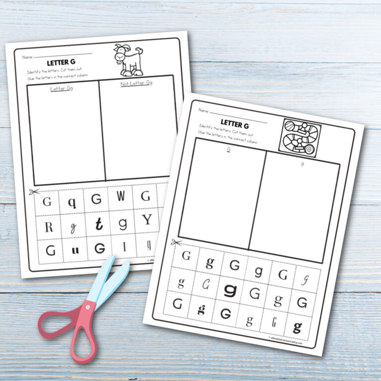 Letter G Cut and Paste Worksheets