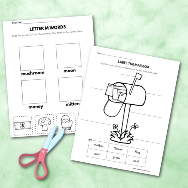 Letter M Cut and Paste Worksheets