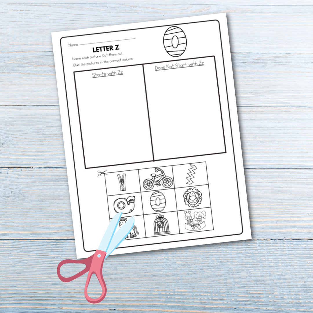 Free Printable Letter Z Cut and Paste Worksheets