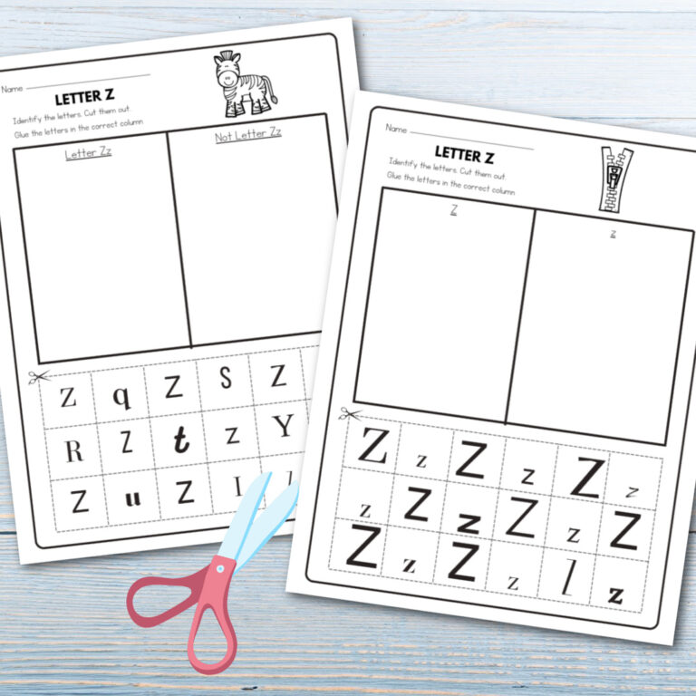 Free Printable Letter Z Cut and Paste Worksheets