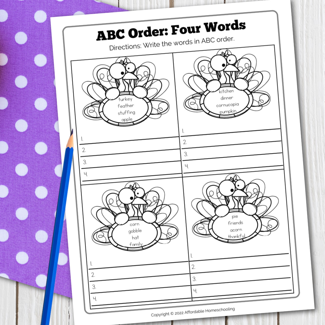 Free Printable Thanksgiving Alphabetical Order Worksheets