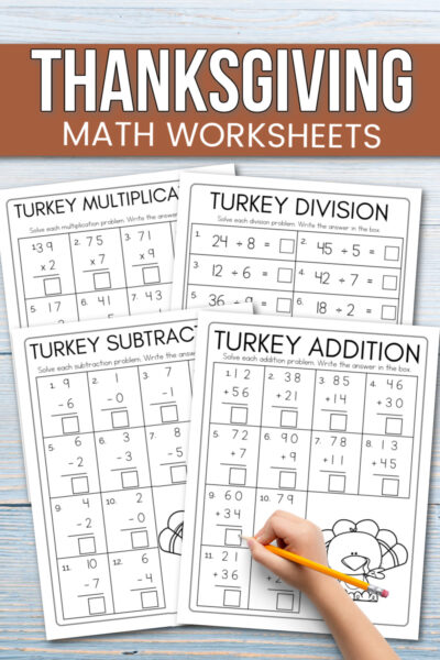 Free Printable Turkey Math Worksheets for K-3