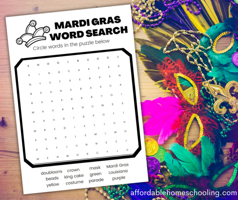 Mardi Gras Word Search - Affordable Homeschooling